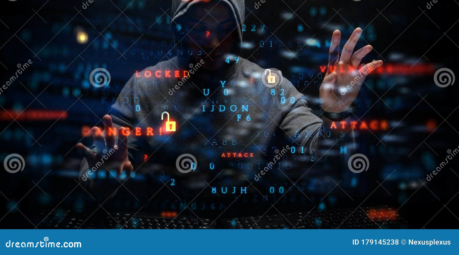 Hacker in Hoodie Dark Theme Stock Photo - Image of theft, haker: 179145238