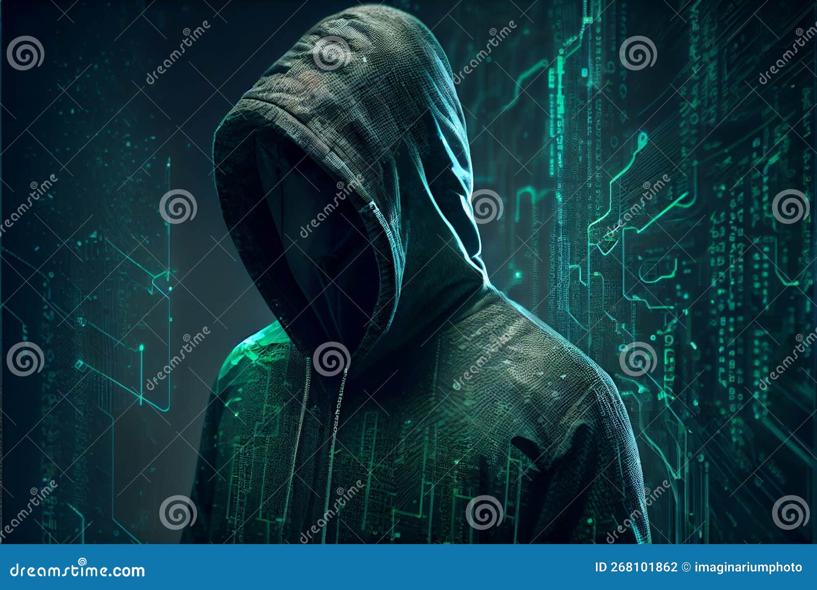 Hacker in Hoodie and Digital Green Background Stock Photo - Image of ...