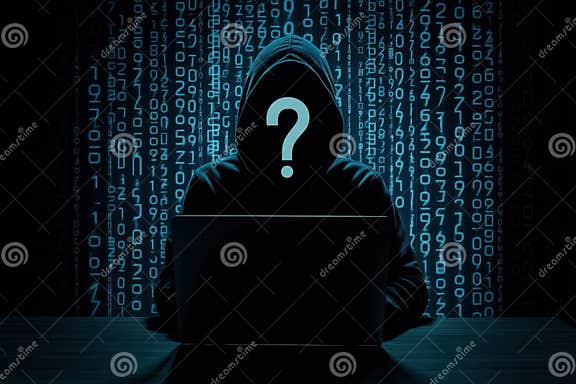A Hacker with a Hoodie with Question Mark Symbol with Laptop Computer ...