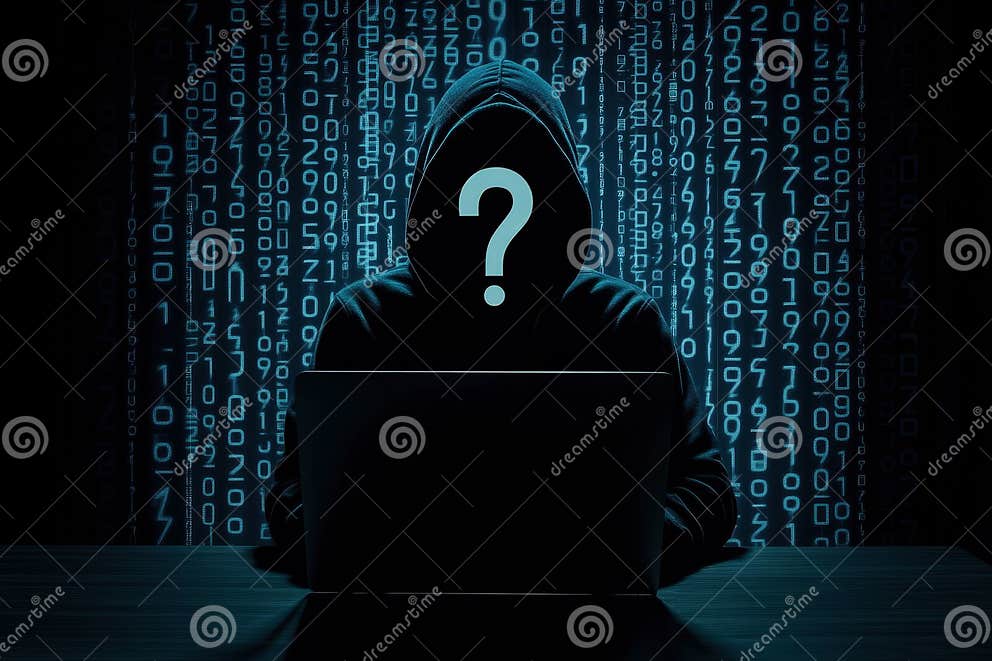 A Hacker with a Hoodie with Question Mark Symbol with Laptop Computer ...