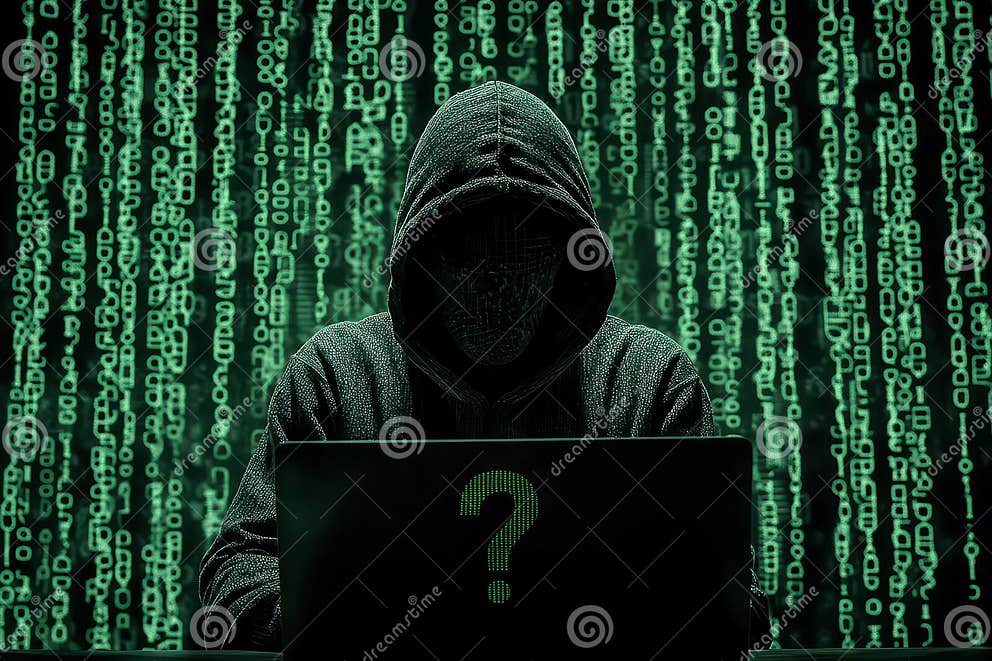 A Hacker with a Hoodie with Question Mark Symbol with Laptop Computer ...