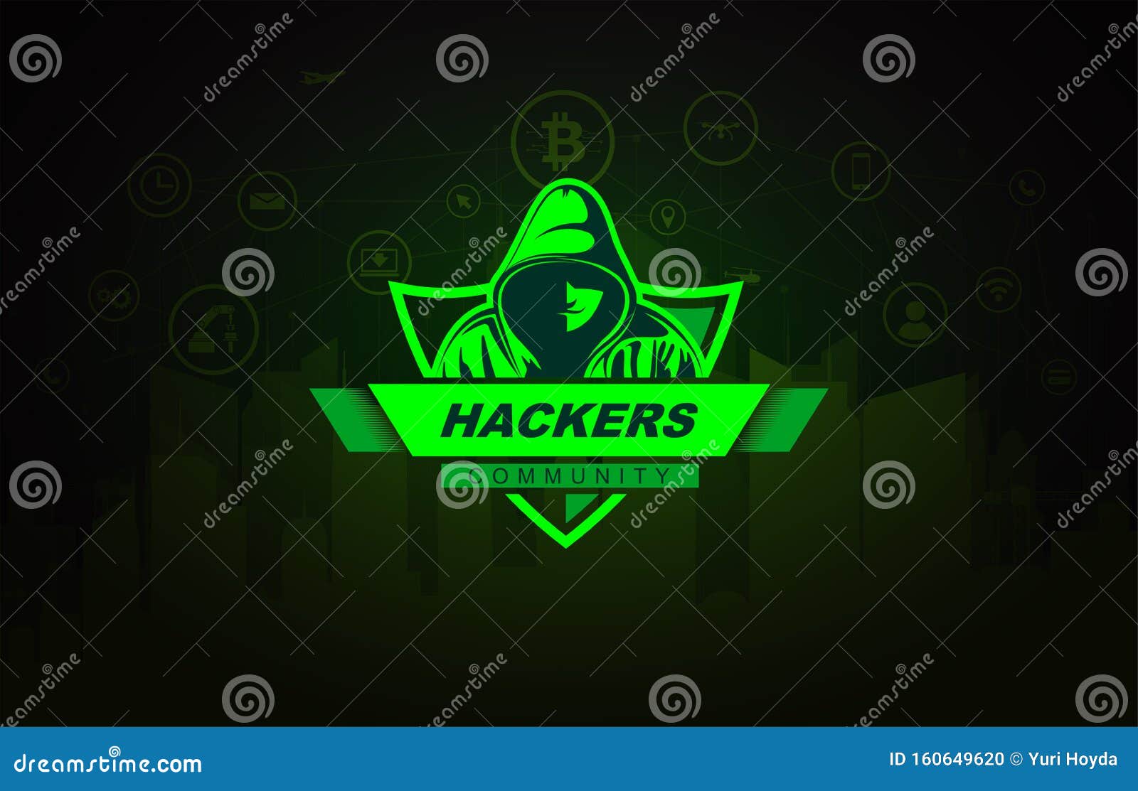 Hacker with the Hoodie on Technology Background Stock Illustration ...