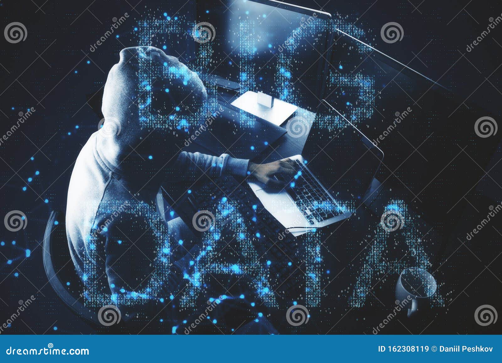Hacker with hud hologram stock image. Image of double - 162308119