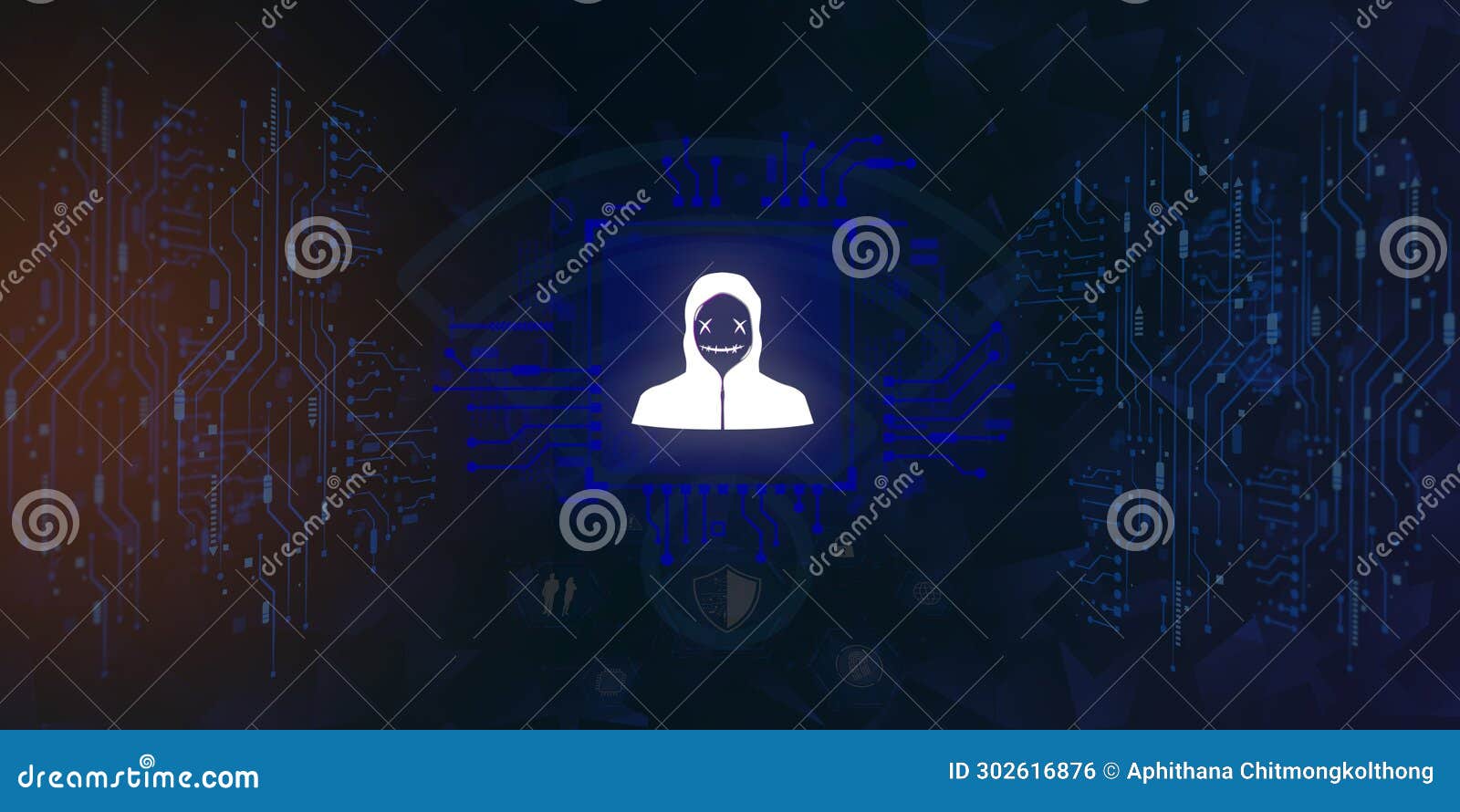 Hacker Icon on Circuit Diagram Abstract Pattern ,cyber Security Concept ...