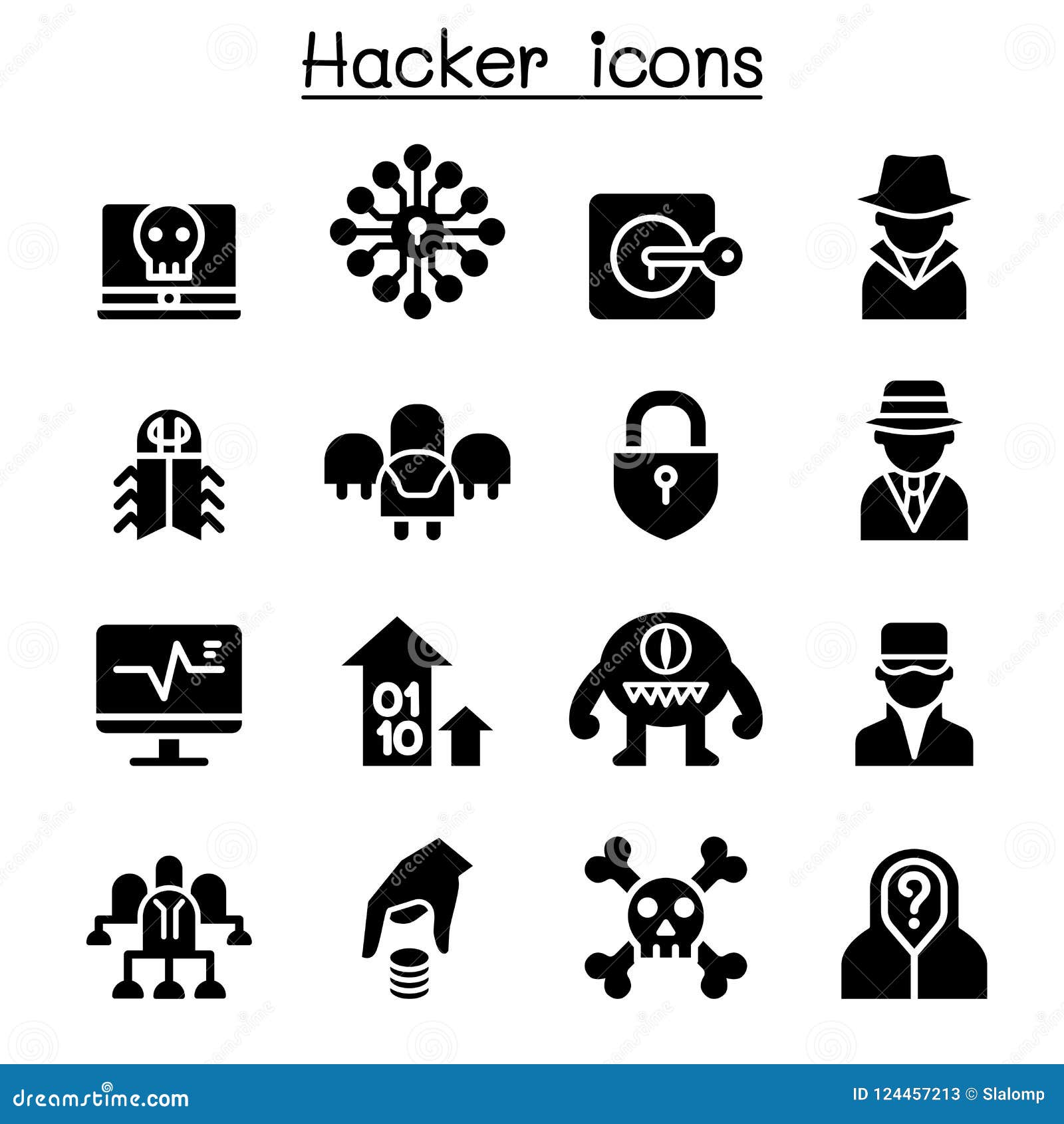 Hacker icon set stock vector. Illustration of concept - 124457213