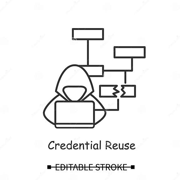 Hacker Icon. Website Attack with Credential Reuse Line Vector ...