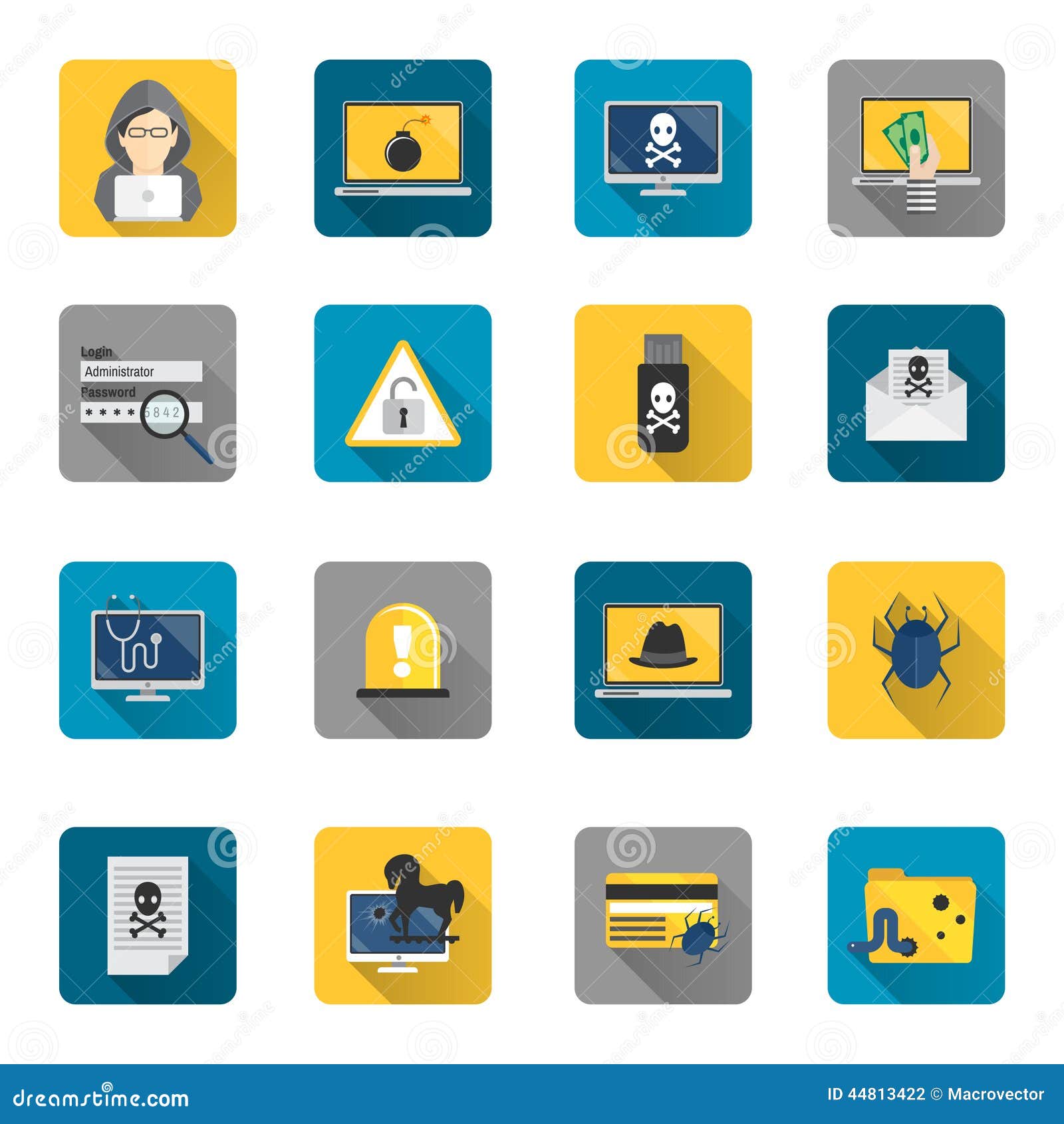 Hacker icons flat buttons stock vector. Illustration of protect - 44813422