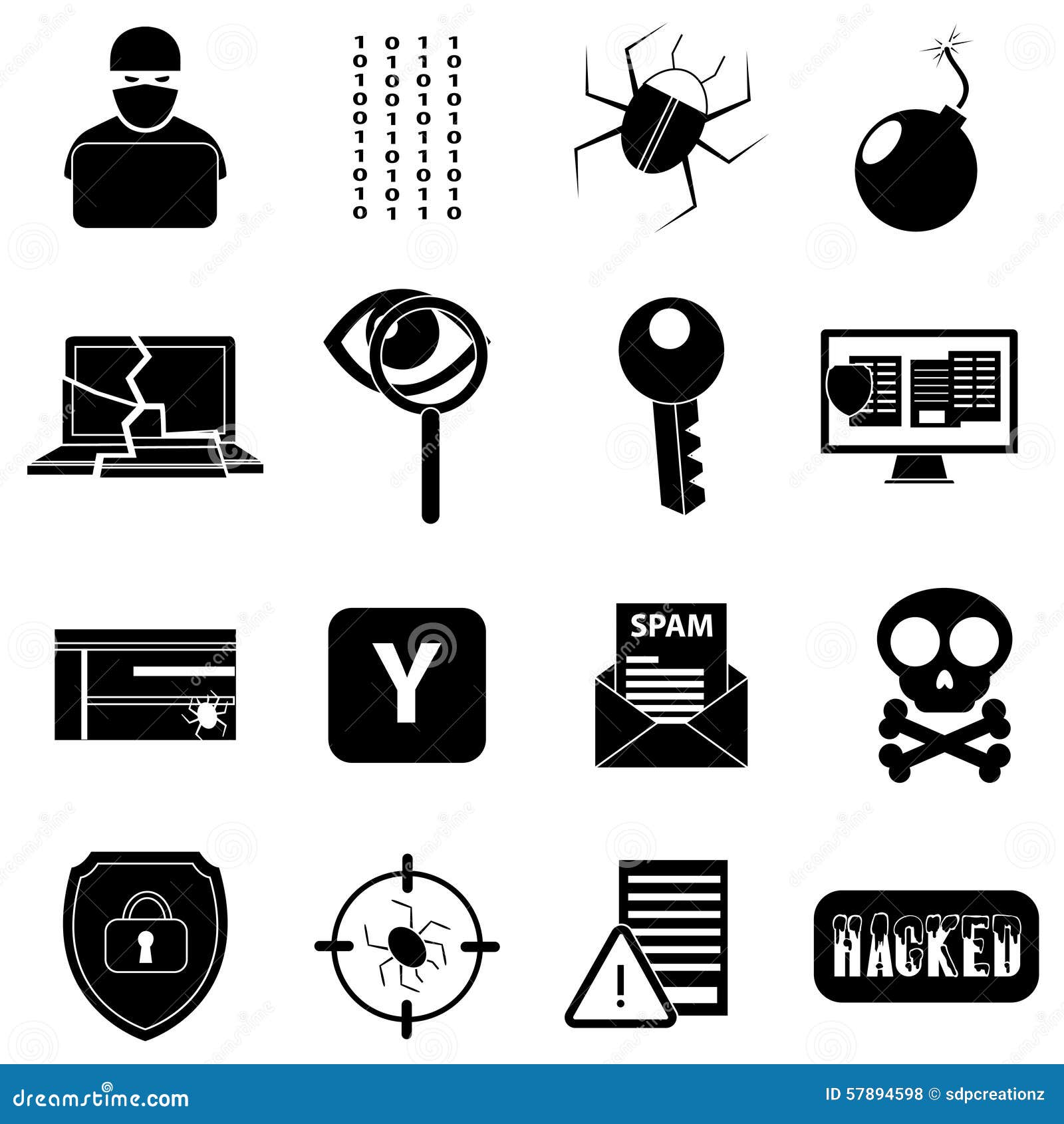 Hacker icons set stock vector. Illustration of cyber - 57894598