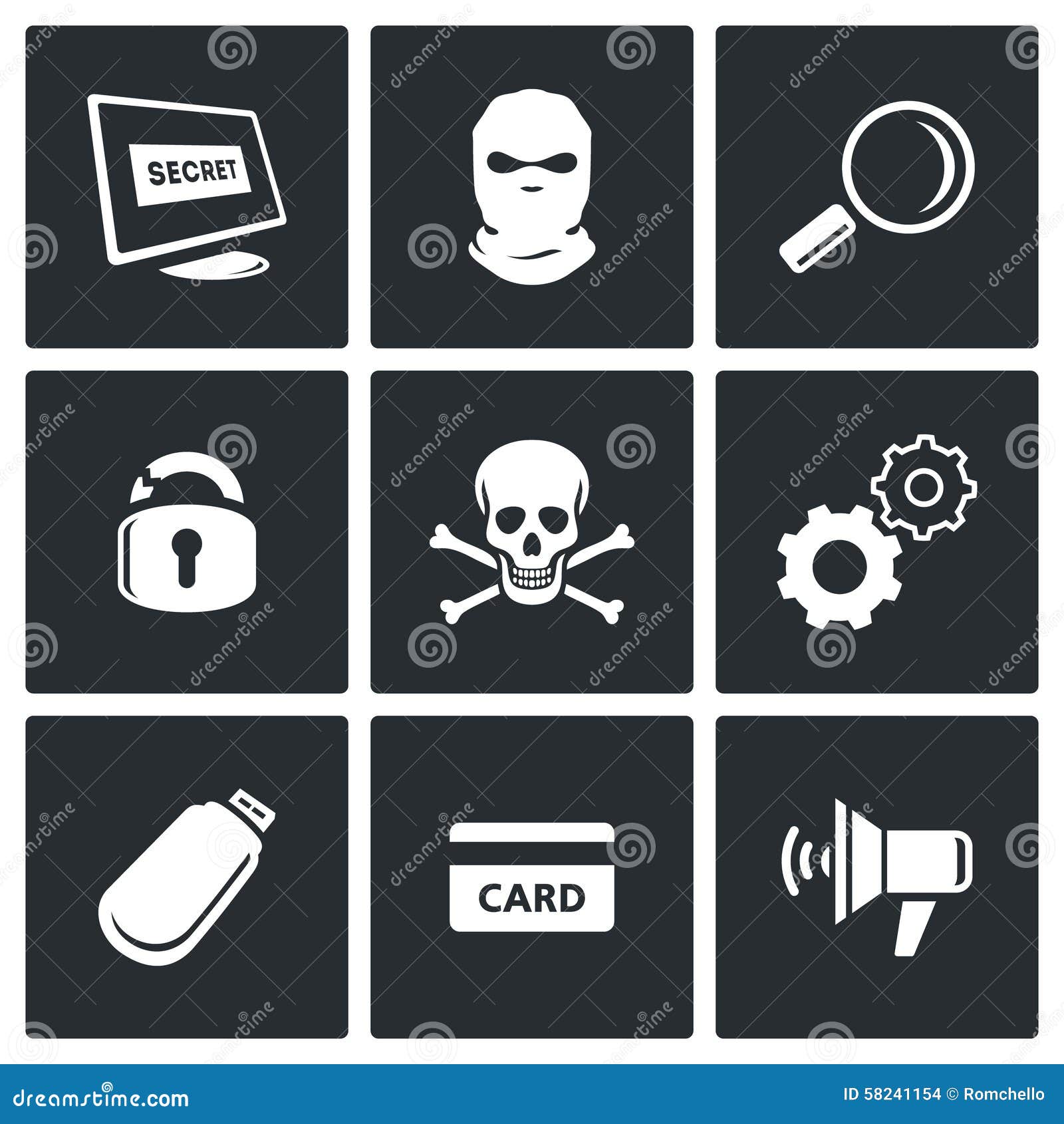 Hacker icons set stock illustration. Illustration of icon - 58241154