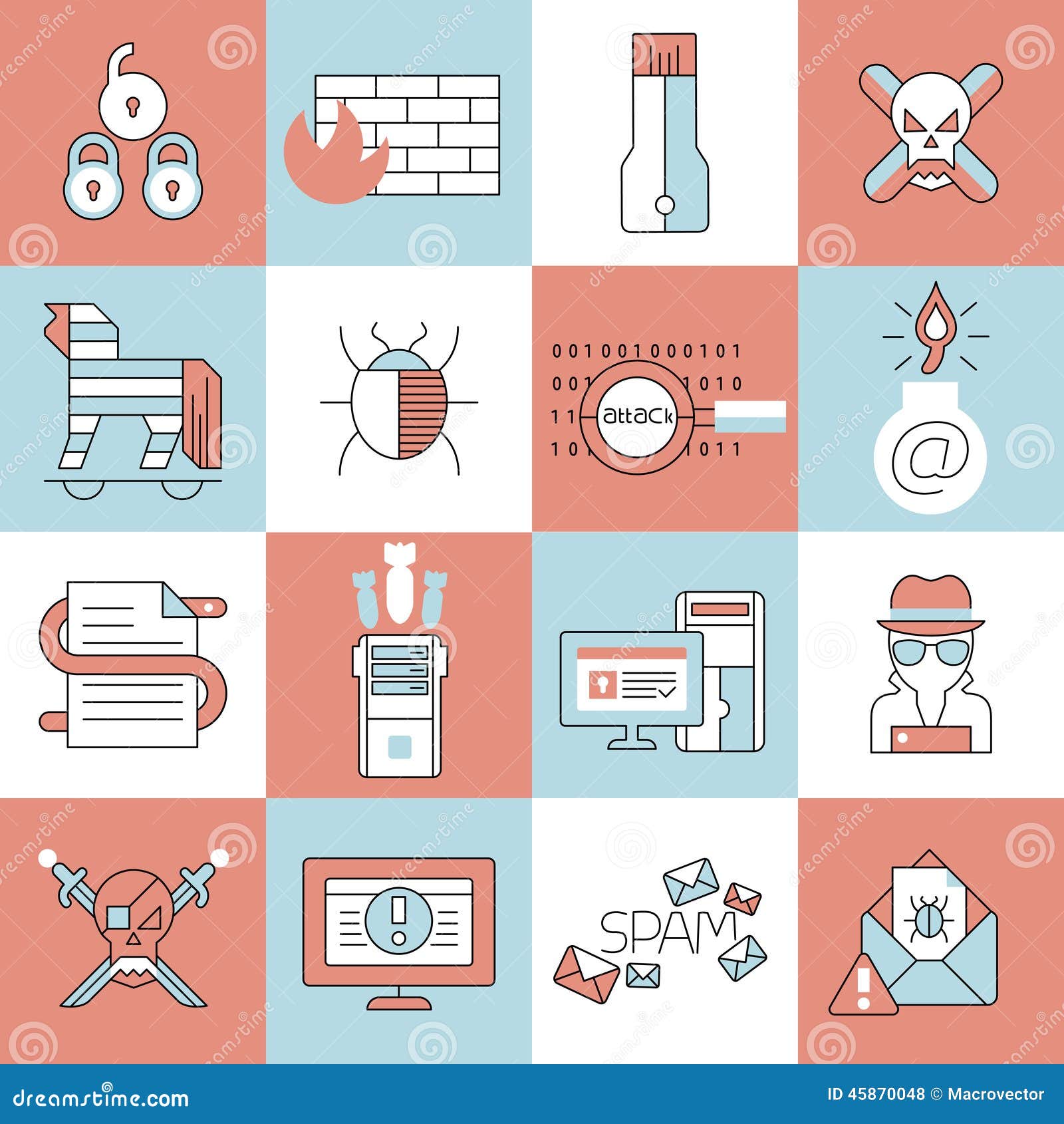 Hacker Icons Set Flat Line Stock Vector Illustration Of Fraud 45870048