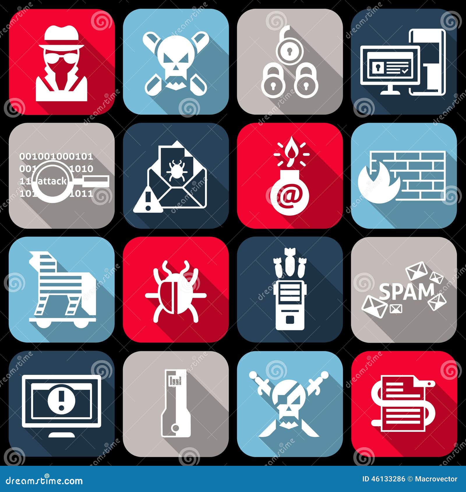 Hacker icons set flat stock vector. Illustration of crime - 46133286