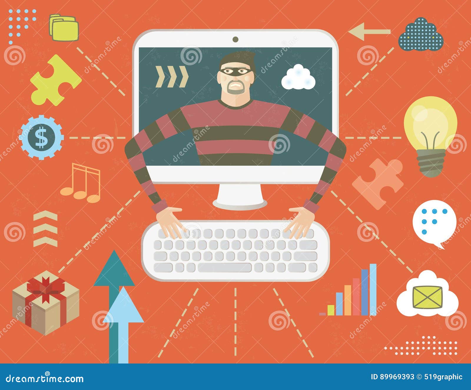 Hacker Inside Computer Screen Stock Vector - Illustration of attack ...