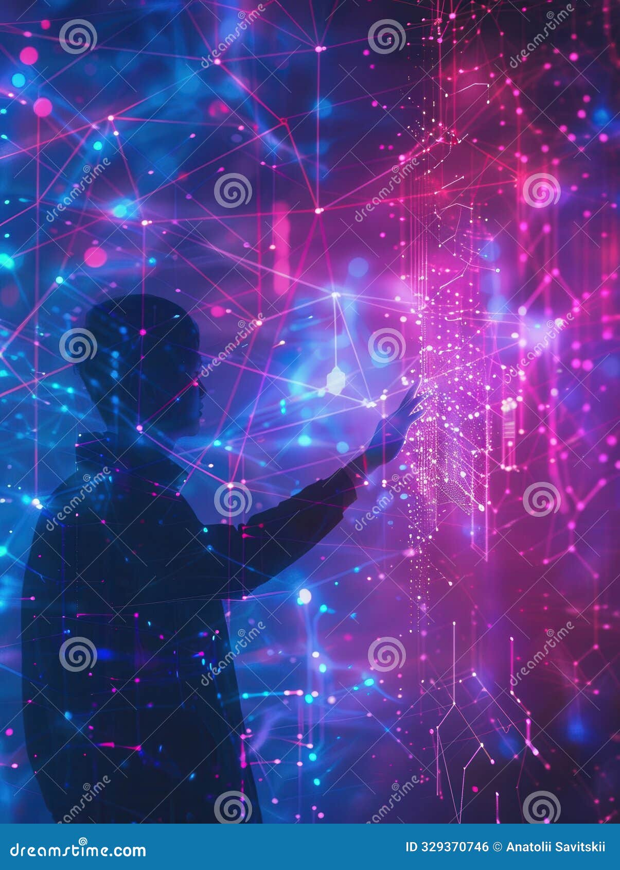 A Hacker Interacts with a Glowing Digital Interface Surrounded by ...