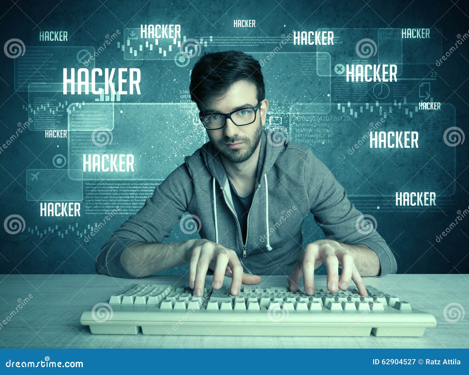 Hacker with Keyboard and Glasses Stock Image - Image of digital ...
