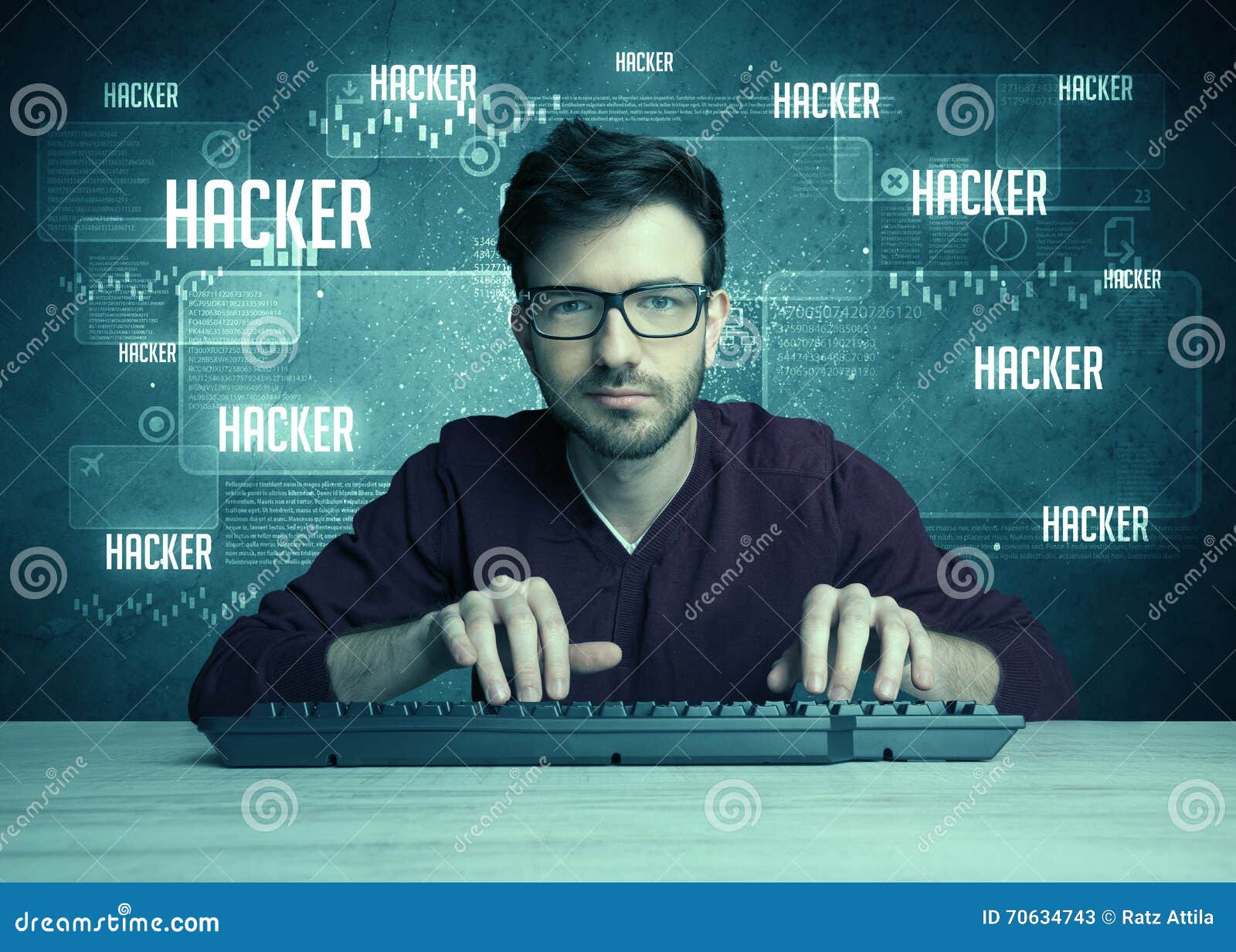 Hacker With Keyboard And Glasses Stock Image - Image of keyboard ...