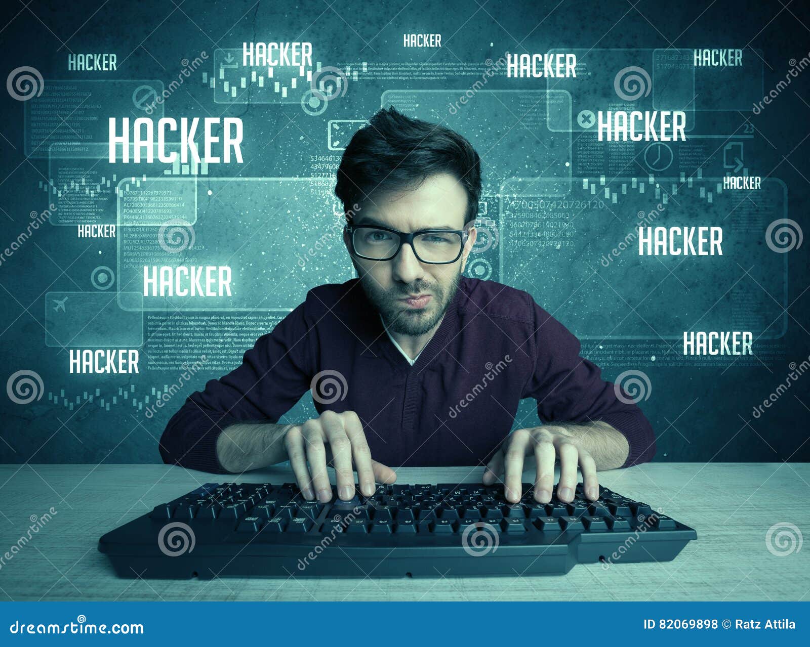 Hacker with Keyboard and Glasses Stock Photo - Image of online ...