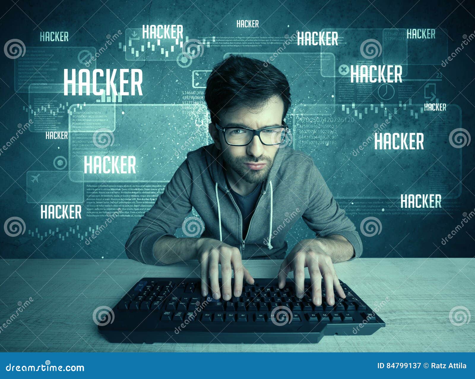 Hacker with Keyboard and Glasses Stock Image - Image of keyboard ...