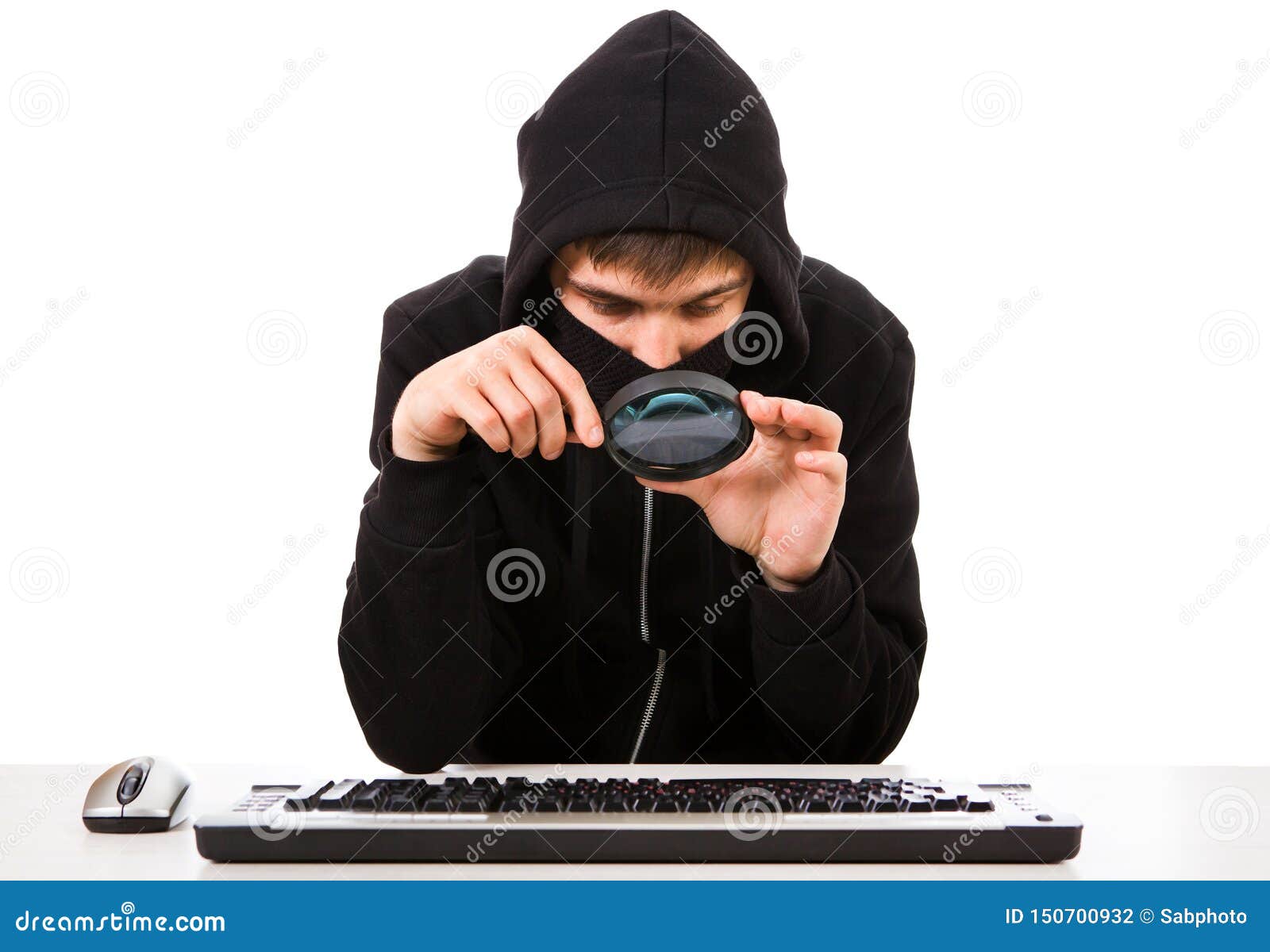 Hacker with a Keyboard stock photo. Image of desk, human - 150700932