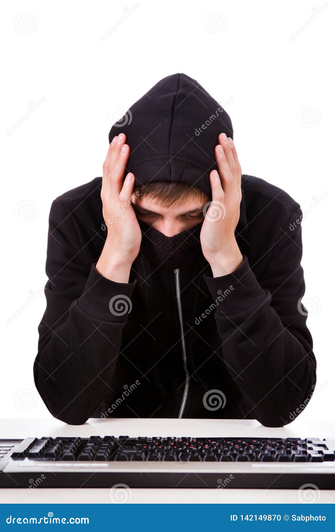 Hacker with a Keyboard stock photo. Image of caucasian - 142149870
