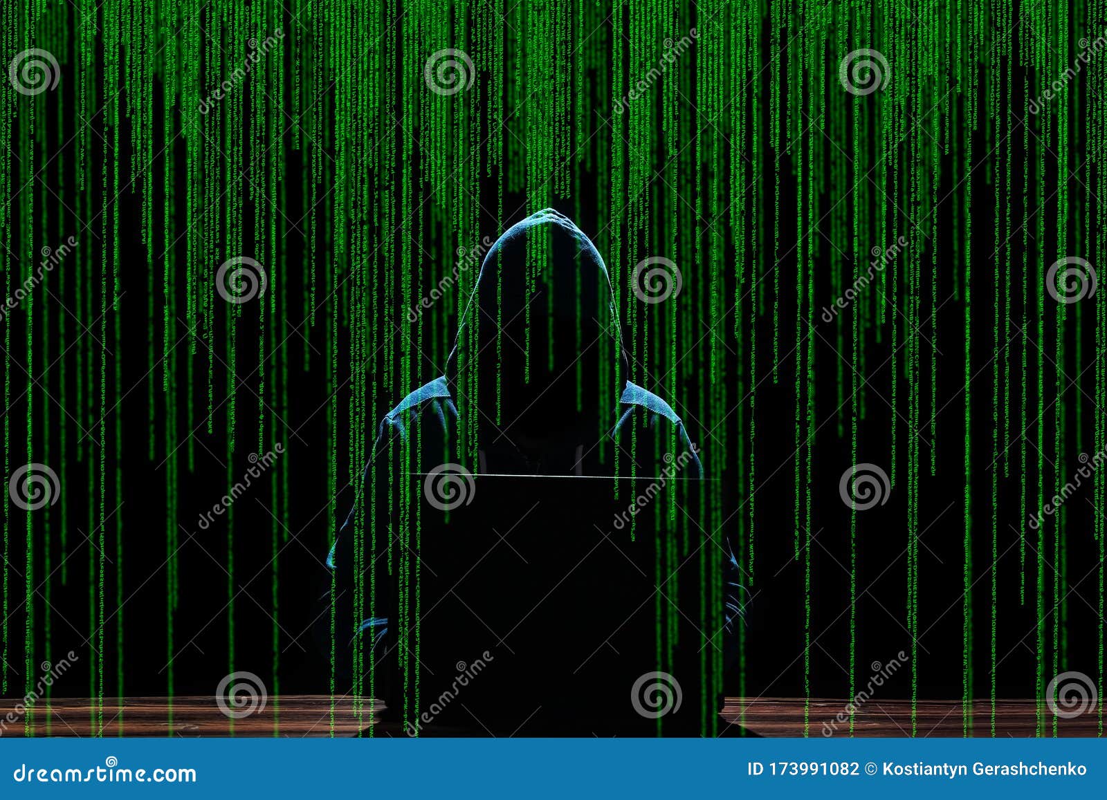 Hacker with Laptop on Black Background Stock Photo - Image of concept ...