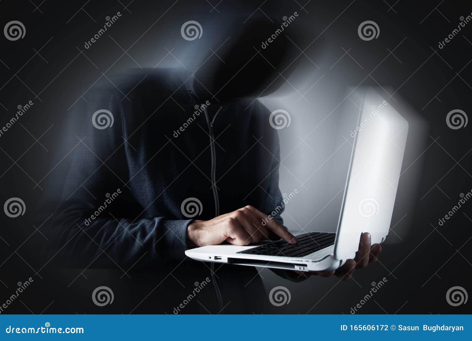 Hacker with Laptop. Computer Crime Stock Photo - Image of binary ...