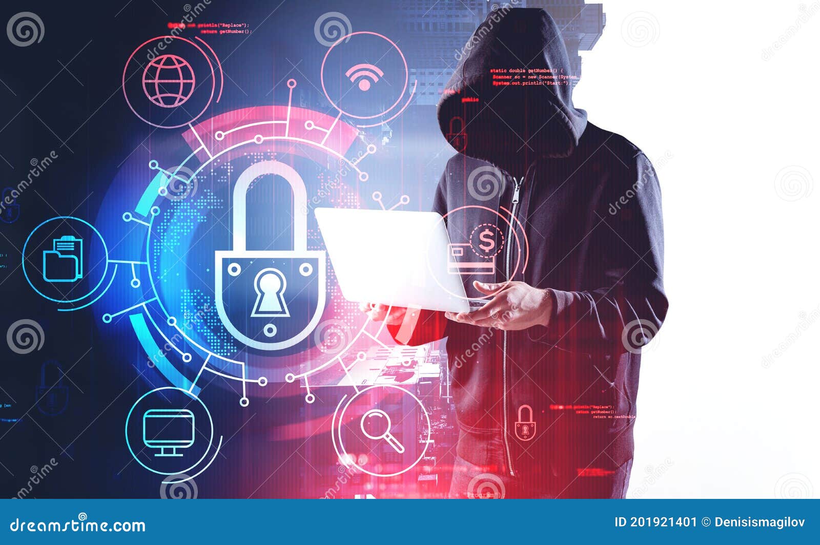 Hacker with Laptop, Cyber Security Interface Stock Image - Image of ...