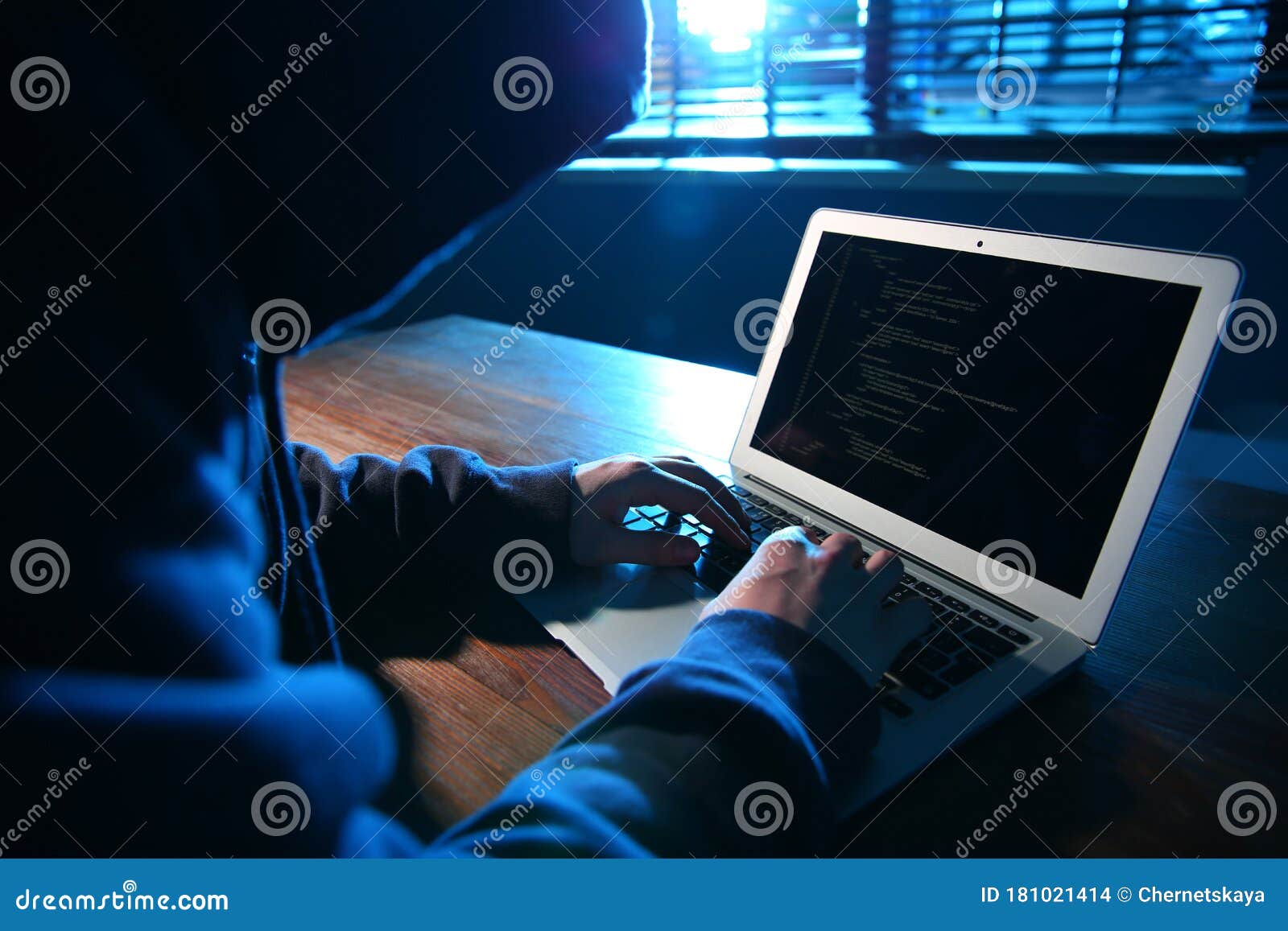 Hacker with Laptop in Room. Cyber Crime Stock Photo - Image of concept ...