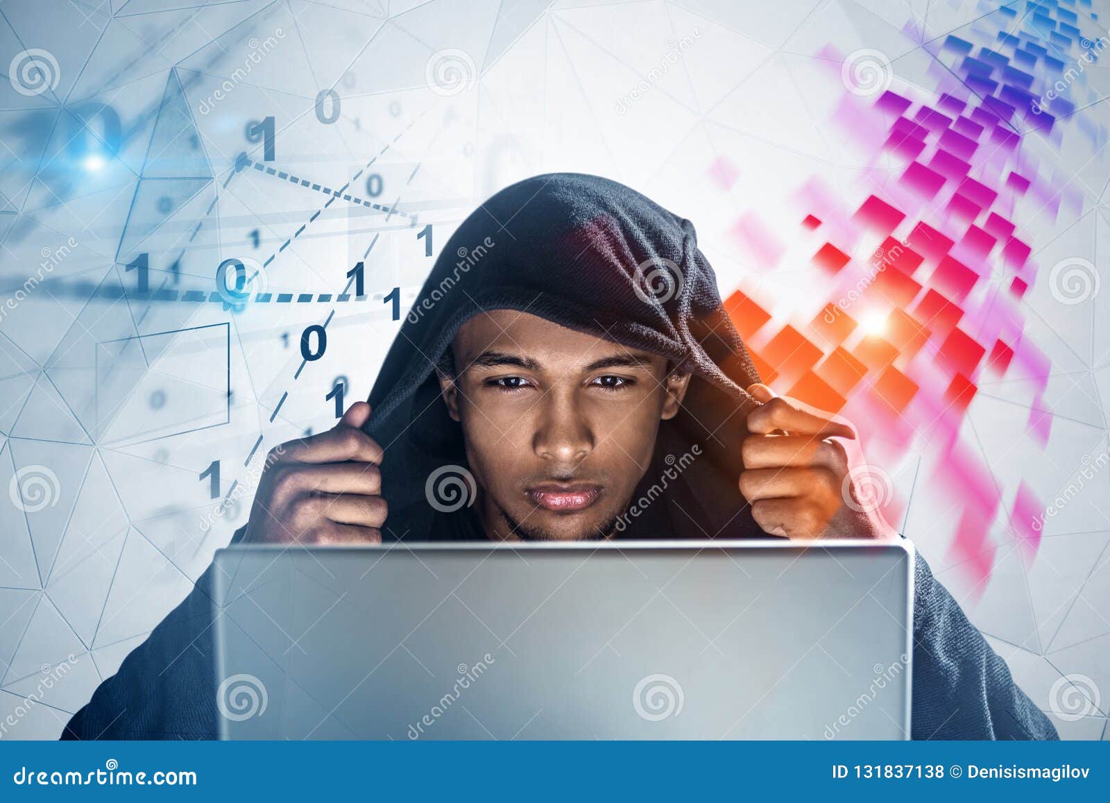 Hacker with Laptop, Digital Interface Stock Photo - Image of exposure ...