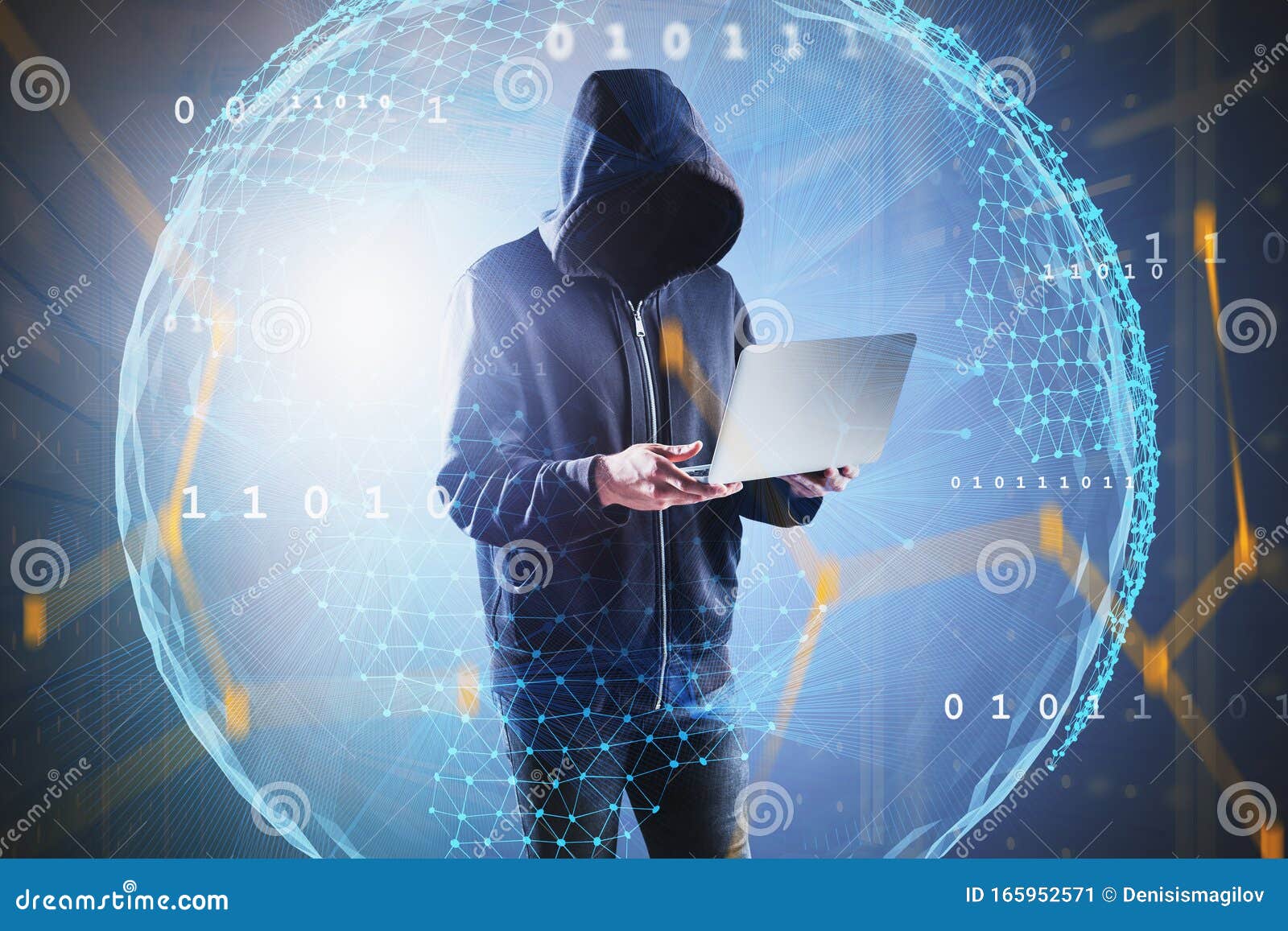 Hacker with Laptop, Global Network Interface Stock Image - Image of ...