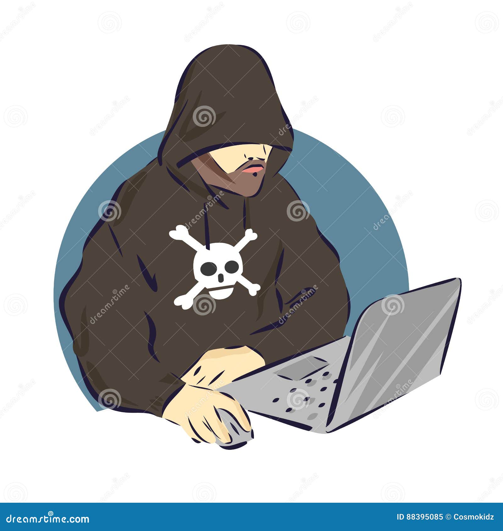 Hacker on Laptop Icon, Cartoon Criminal Sign, Vector Illustration Stock ...