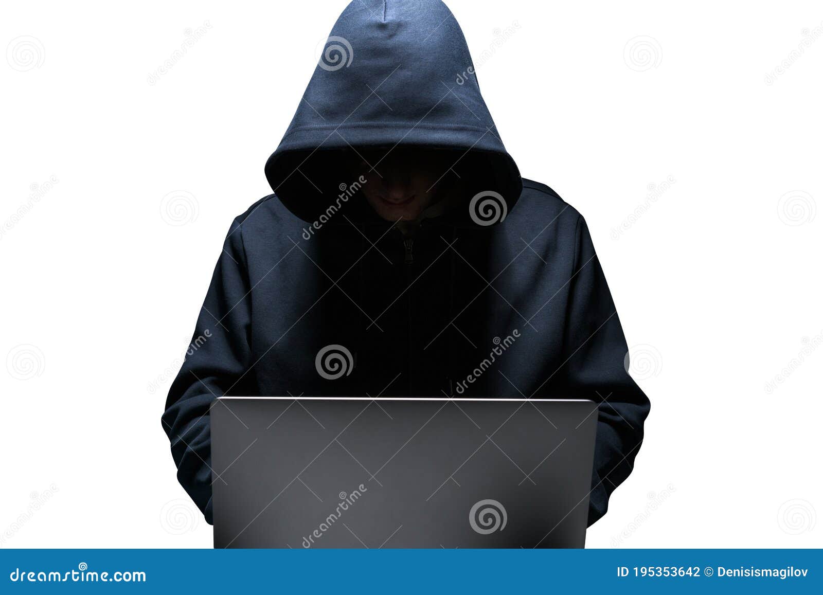 Hacker with Laptop, Isolated Portrait Stock Photo - Image of cyberspace ...
