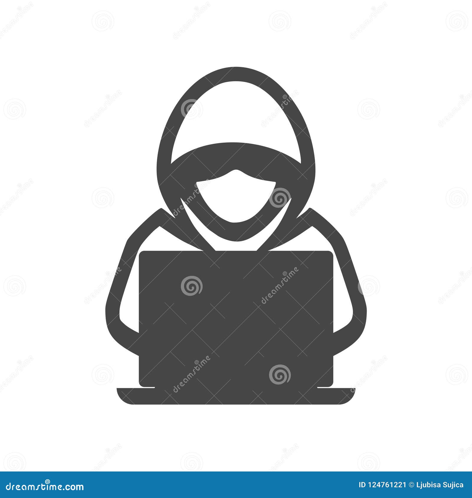 Hacker With A Laptop Vector Solid Black Icon. A Symbol Of Cybercrime ...