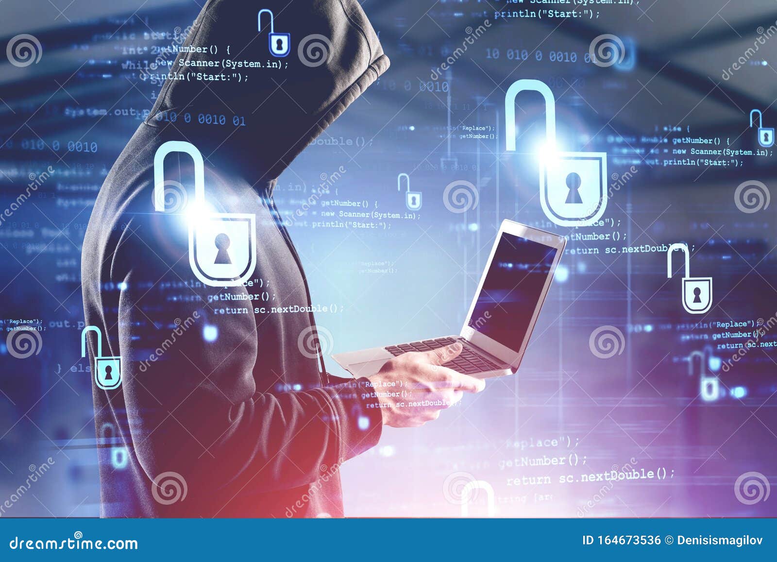 Hacker with Laptop in Office, Cyber Security Stock Photo - Image of ...