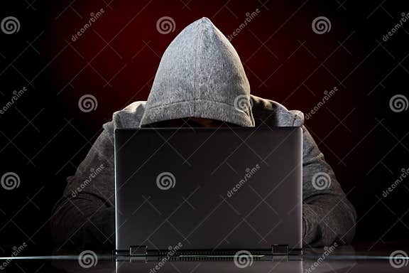 Hacker with laptop stock image. Image of gangster, information - 31623327