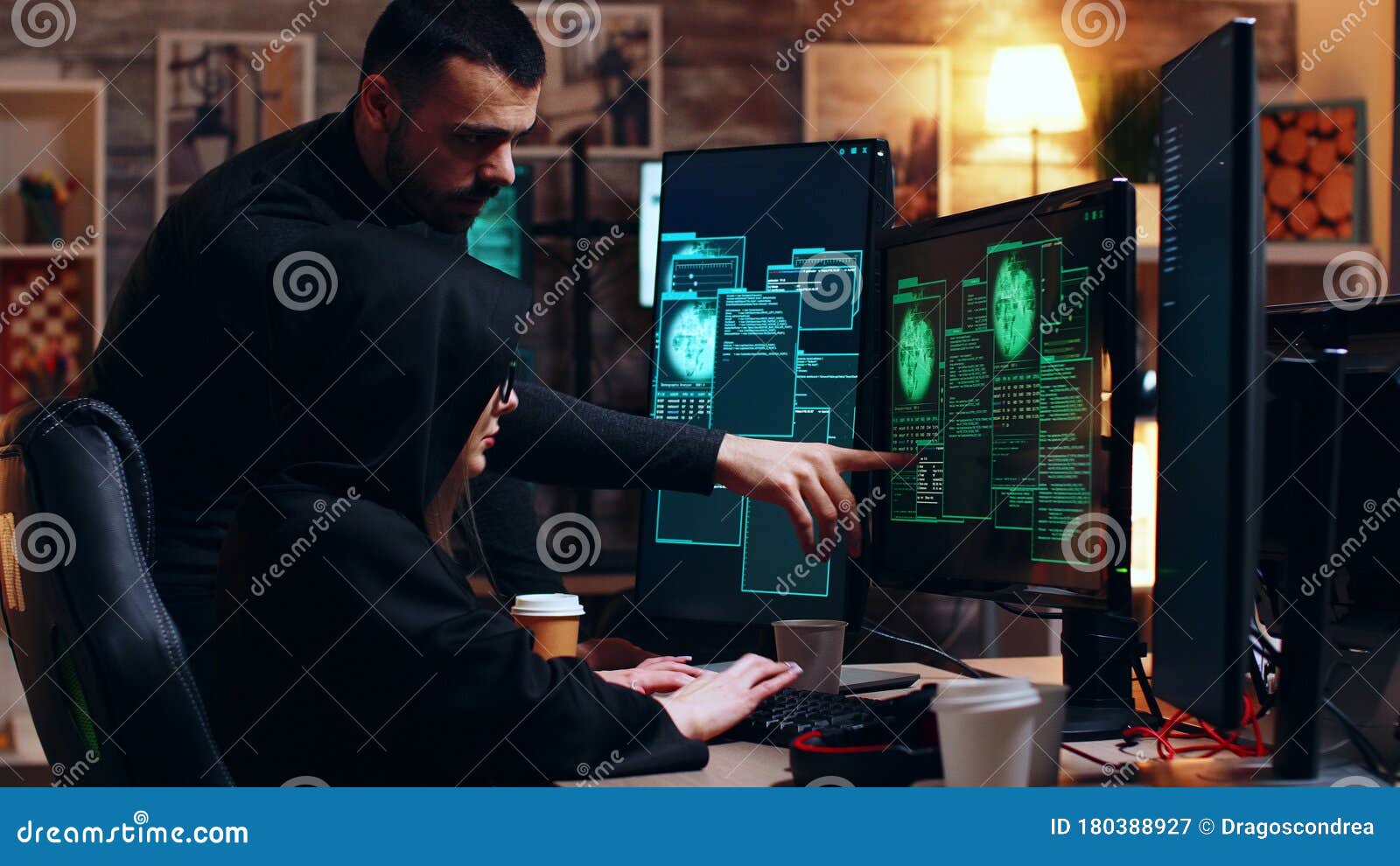 Hacker Leader Helping Girl with Her Hacking Stock Image - Image of ...