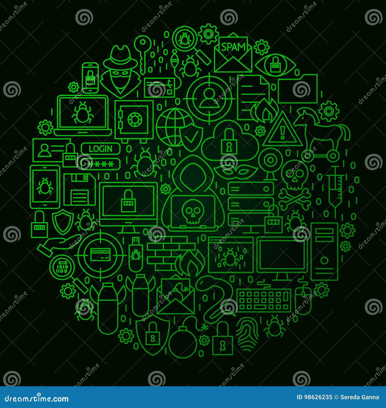 Hacker Line Circle Concept stock vector. Illustration of ddos - 98626235