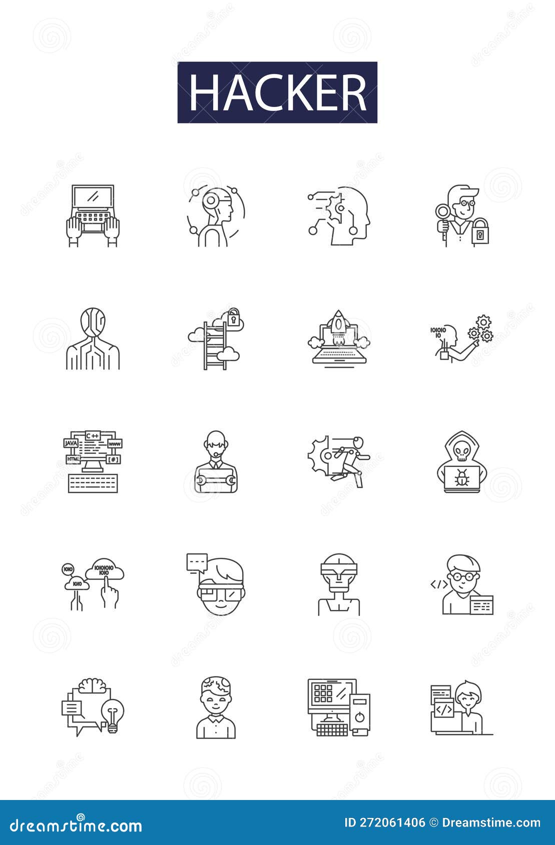 Hacker Line Vector Icons and Signs. Internet, Computer, Data, Security, Virus, Cyber, Hacking ...