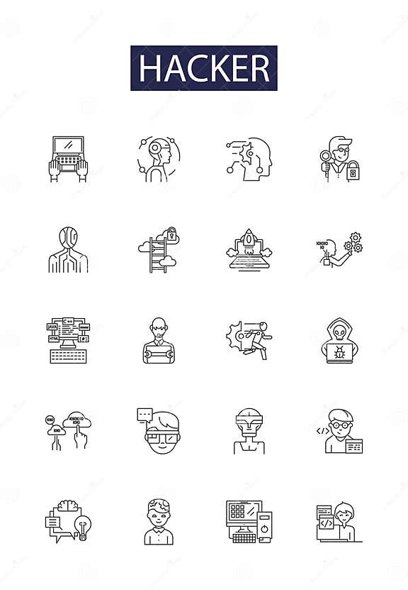 Hacker Line Vector Icons and Signs. Internet, Computer, Data, Security ...