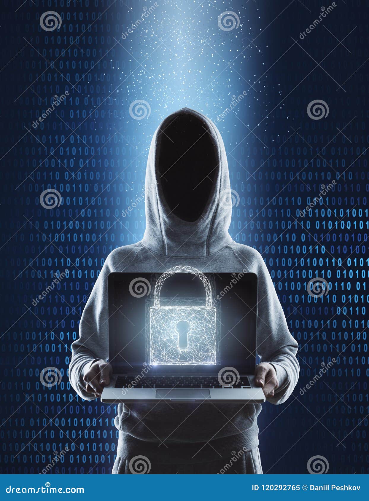 Hacker with locked laptop stock image. Image of computer - 120292765