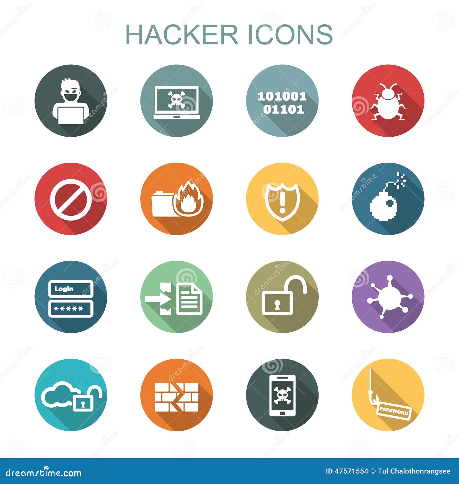 Hacker long shadow icons stock vector. Illustration of hacking - 47571554