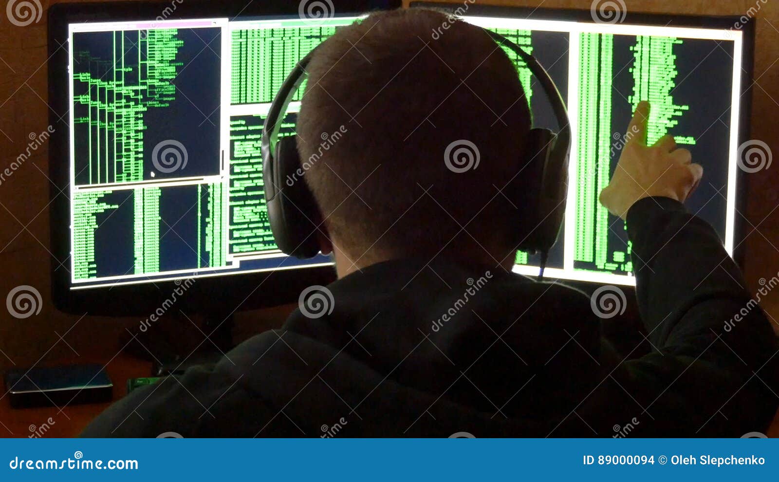 Hacker is Looked To Binary Code. Criminal Hacker Penetrating Network ...