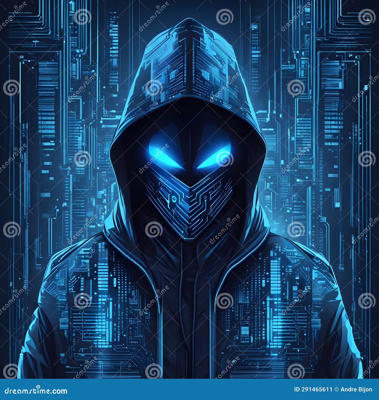 Hacker Looking into Camera with a Face Mask. Dark Theme Wallpaper Stock ...