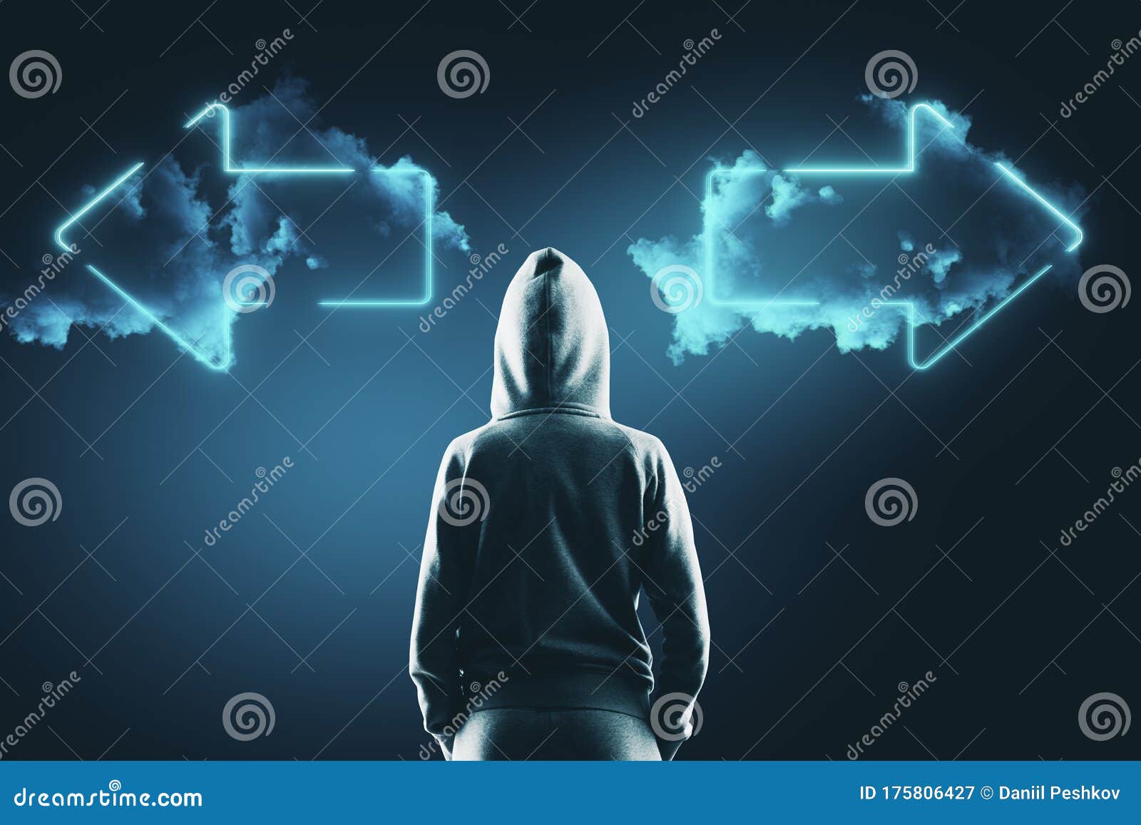 Hacker Looking on Two Neon Arrow Stock Image - Image of attack, azure ...
