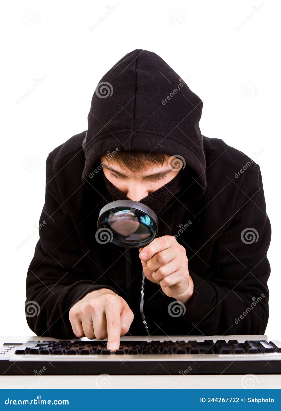 Hacker with a Magnifying Glass Stock Photo - Image of looking, isolated ...