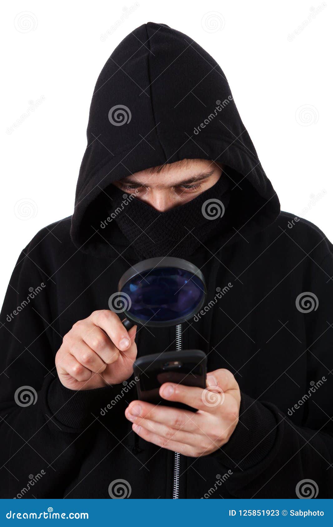 Hacker with a Magnifying Glass Stock Image - Image of lens, banking ...