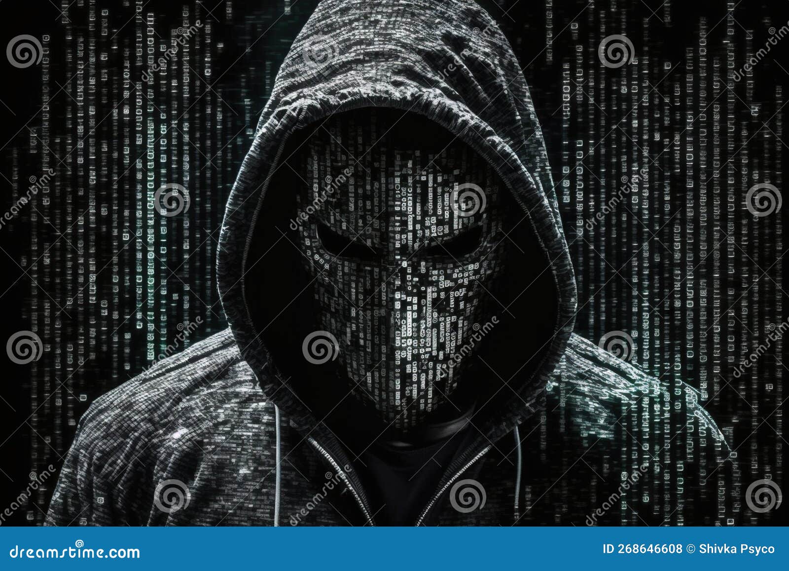 Hacker Man Attack Mask Binary One Stock Illustration - Illustration of ...