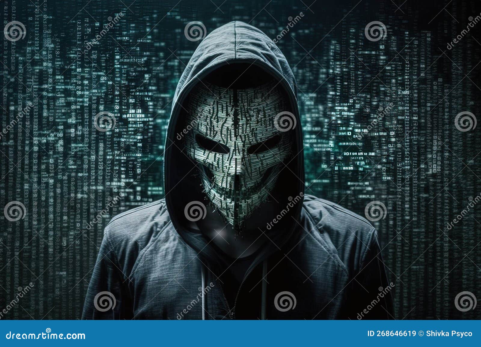 Hacker Man Attack Mask Binary One Stock Image - Image of hacking ...