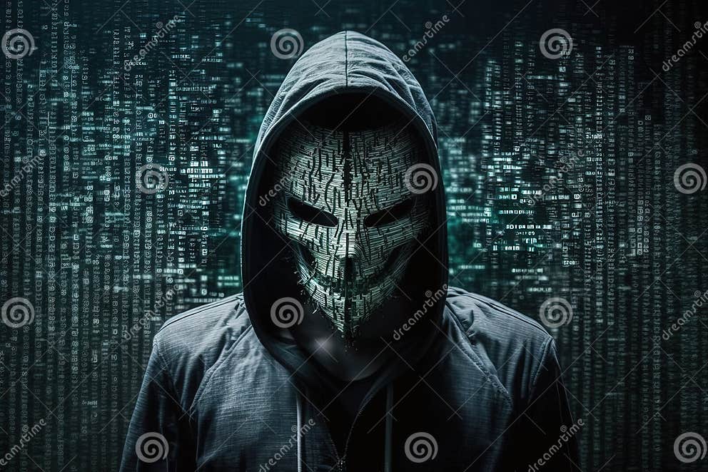 Hacker Man Attack Mask Binary One Stock Image - Image of hacking ...