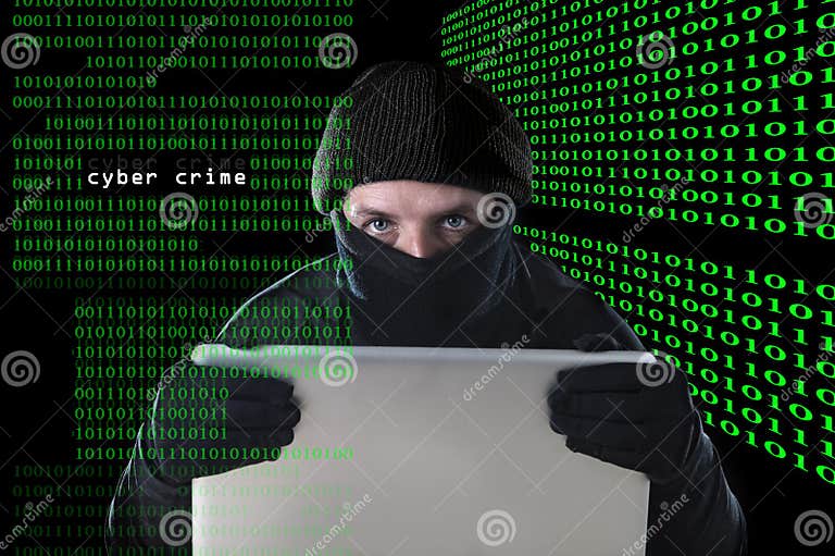 Hacker Man in Black Using Computer Laptop for Criminal Activity Hacking ...