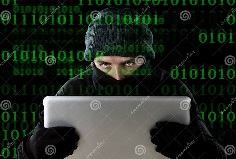 Hacker Man in Black Using Computer Laptop for Criminal Activity Hacking ...